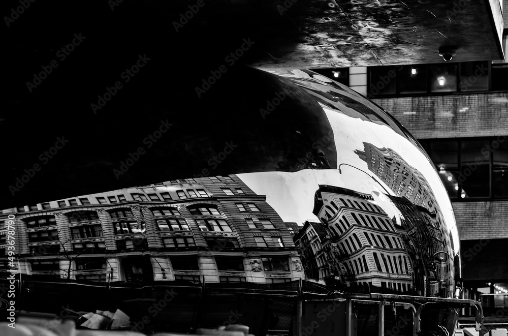 New York, New York - February 15, 2022: Anish Kapoor's reflective “bean ...