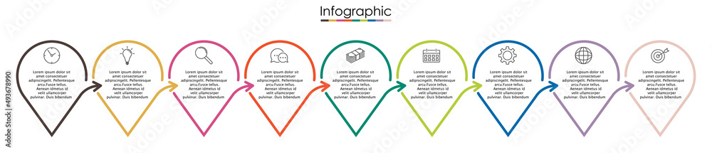 Vector infographic template with nine steps or options. Illustration ...