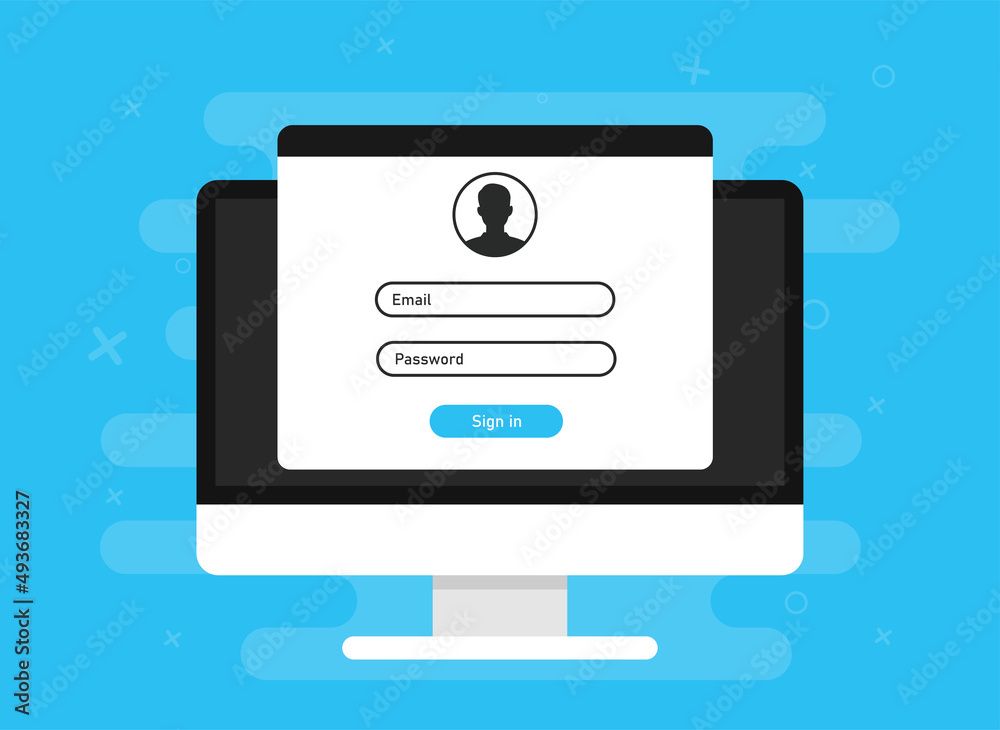 Pc with login form page on screen. Vector illustration Stock Vector ...