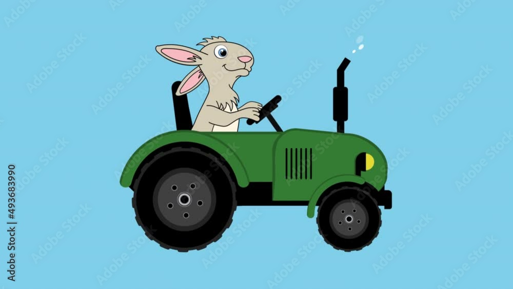 Animation of a green tractor with Bunny or Hare. Rabbit is a tractor ...