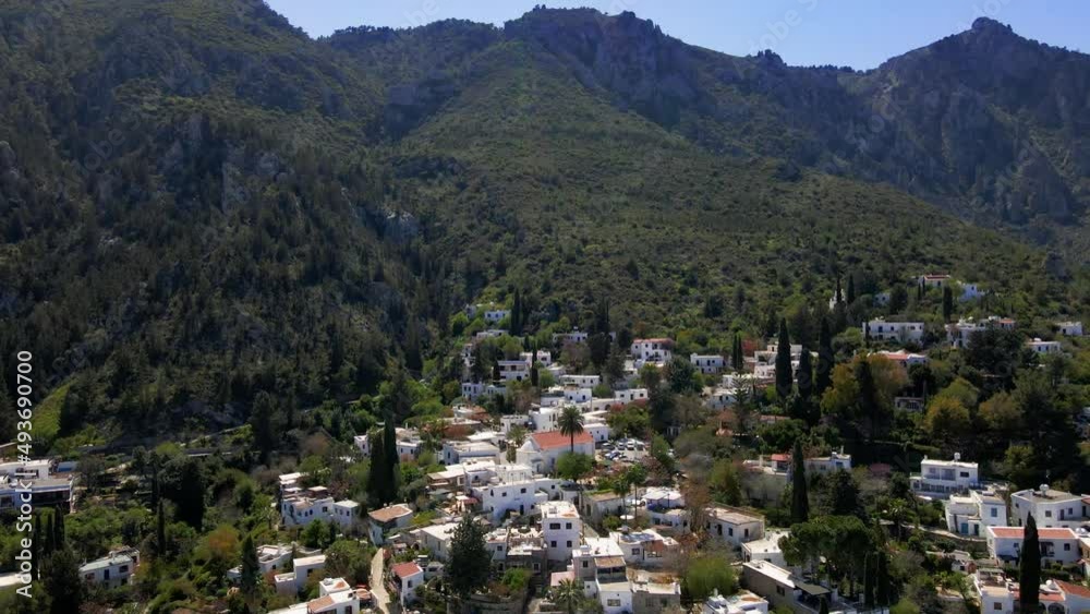 Aerial 4k view of fantastic Karmi Village in North Cyprus surrounded ...