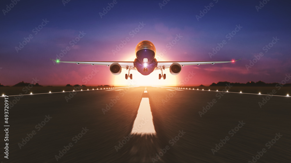 Airplane taking off from the airport.airplane flying take off from ...