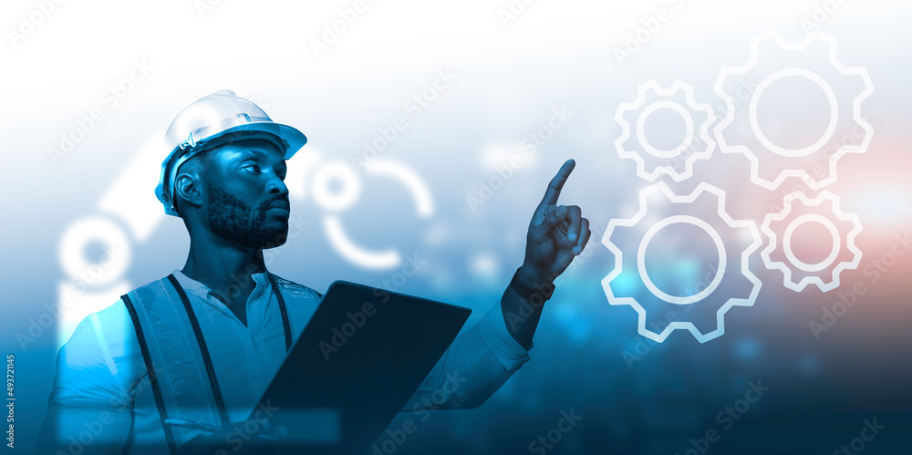 Futuristic robotic innovation technology concept, Engineer working on ...