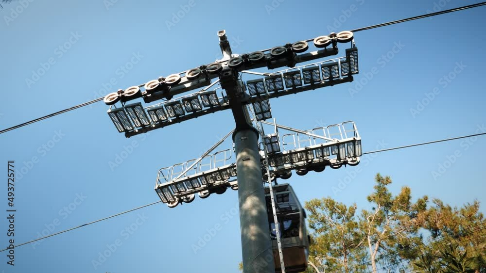Cable car support tower with cable car mechanism and gears. Cable car ...