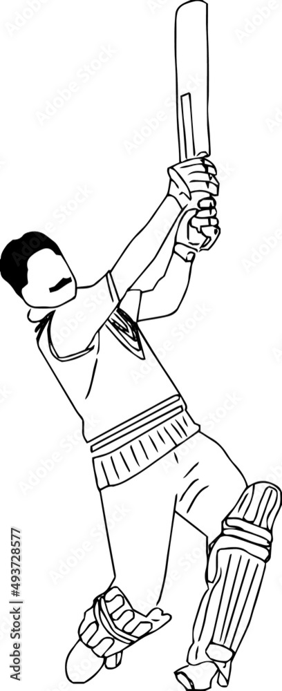 Vetor de Line art illustration of legend cricket batsman shot, Outline ...