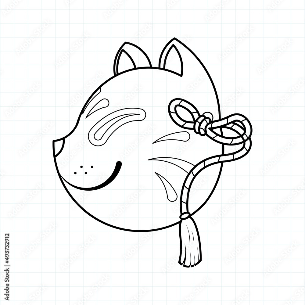 Japanese kitsune mask coloring page, Vector illustration eps.10 Stock ...
