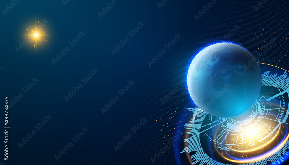 Futuristic background with Earth planet, World map, techno screen ...