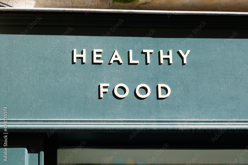 healthy food store sign text facade logo organic design on green shop ...