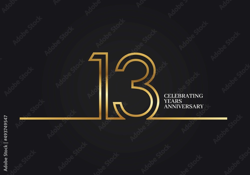 13 Years Anniversary logotype with golden colored font numbers made of ...