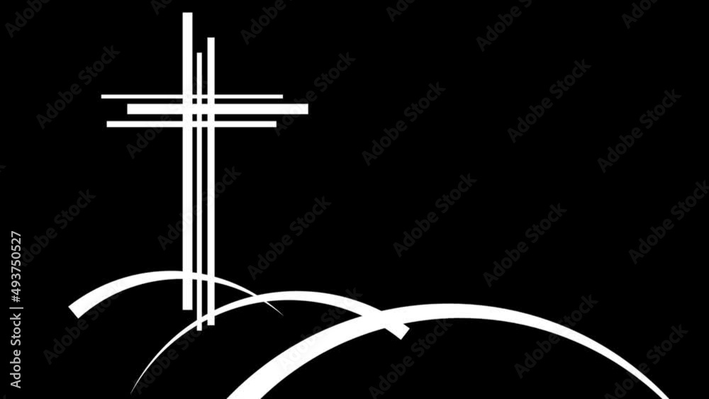 Animated abstract Christ crucifix, three crosses on calvary hill, white ...
