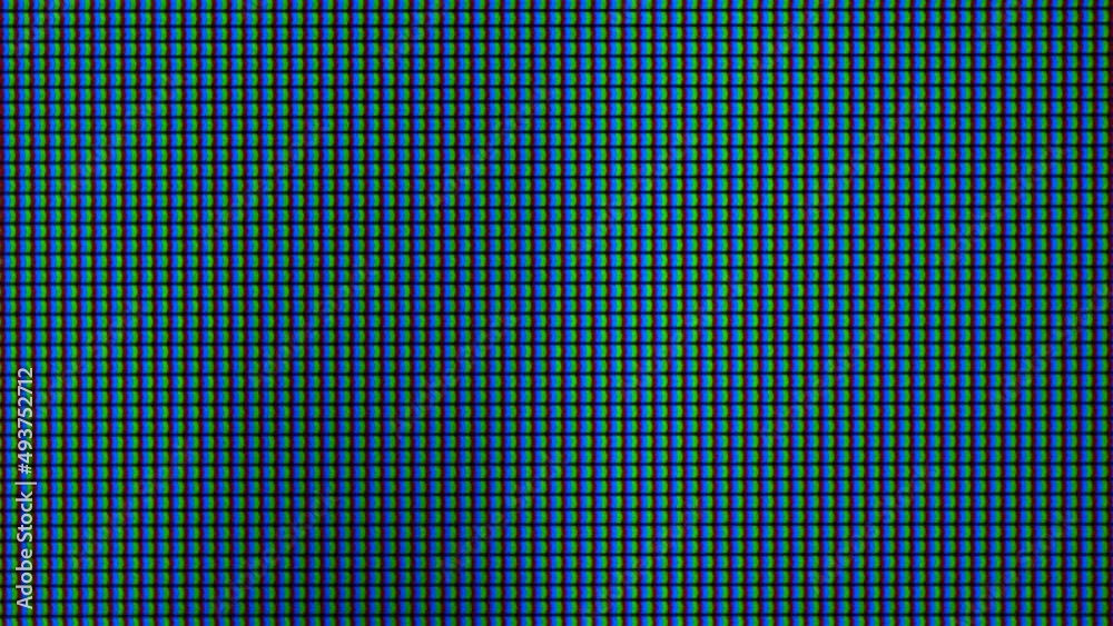 Extreme macro view of LED matrix, monitor or TV screen, broadcasting ...
