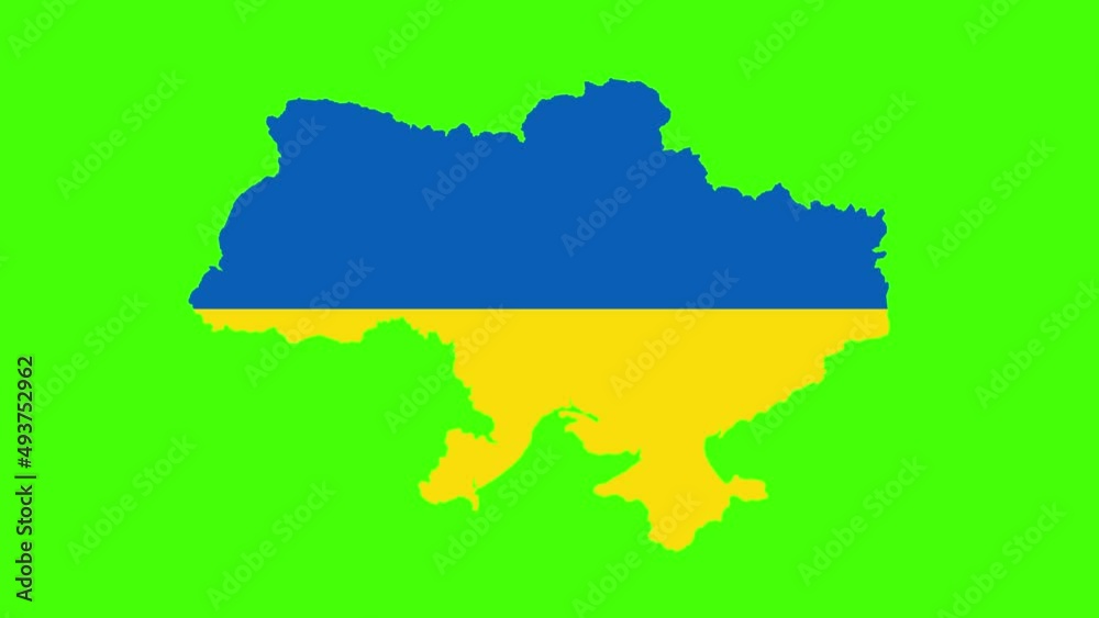 Map of Ukraine in the colors of the flag of Ukraine appears on a green ...