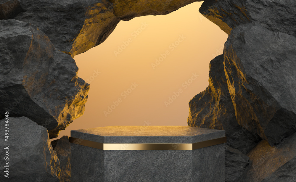 Black geometric Stone and Rock shape background, minimalist mockup for ...