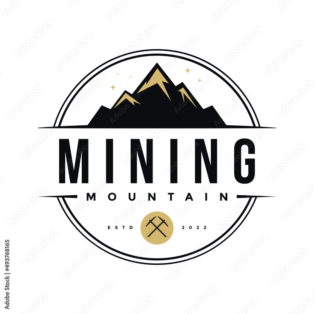 mountain mining logo illustration simple emblem patch Stock Vector ...