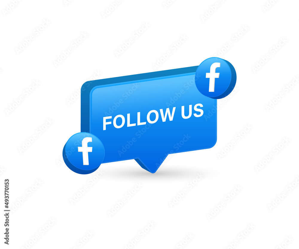 3d follow us on facebook in 3d speech bubble and round circle frame ...