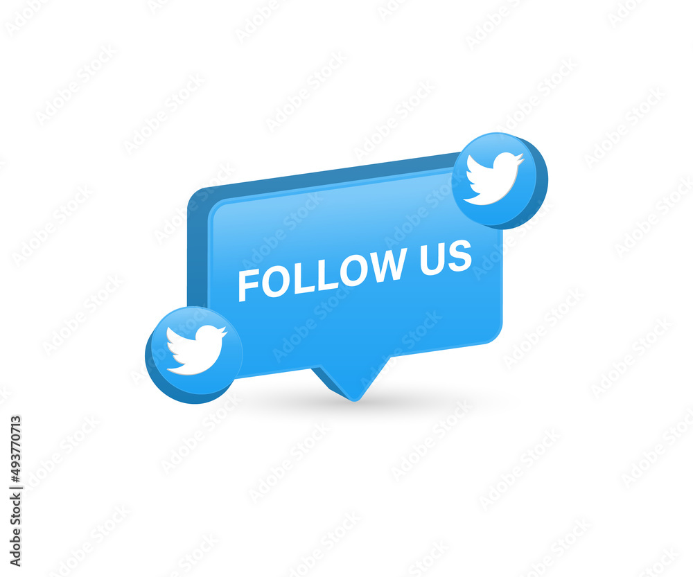 3d follow us on twitter in 3d speech bubble and round circle frame ...