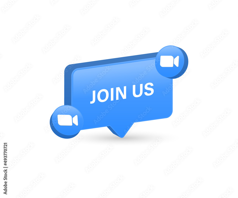 3d follow us on zoom meeting in 3d speech bubble and round circle frame ...