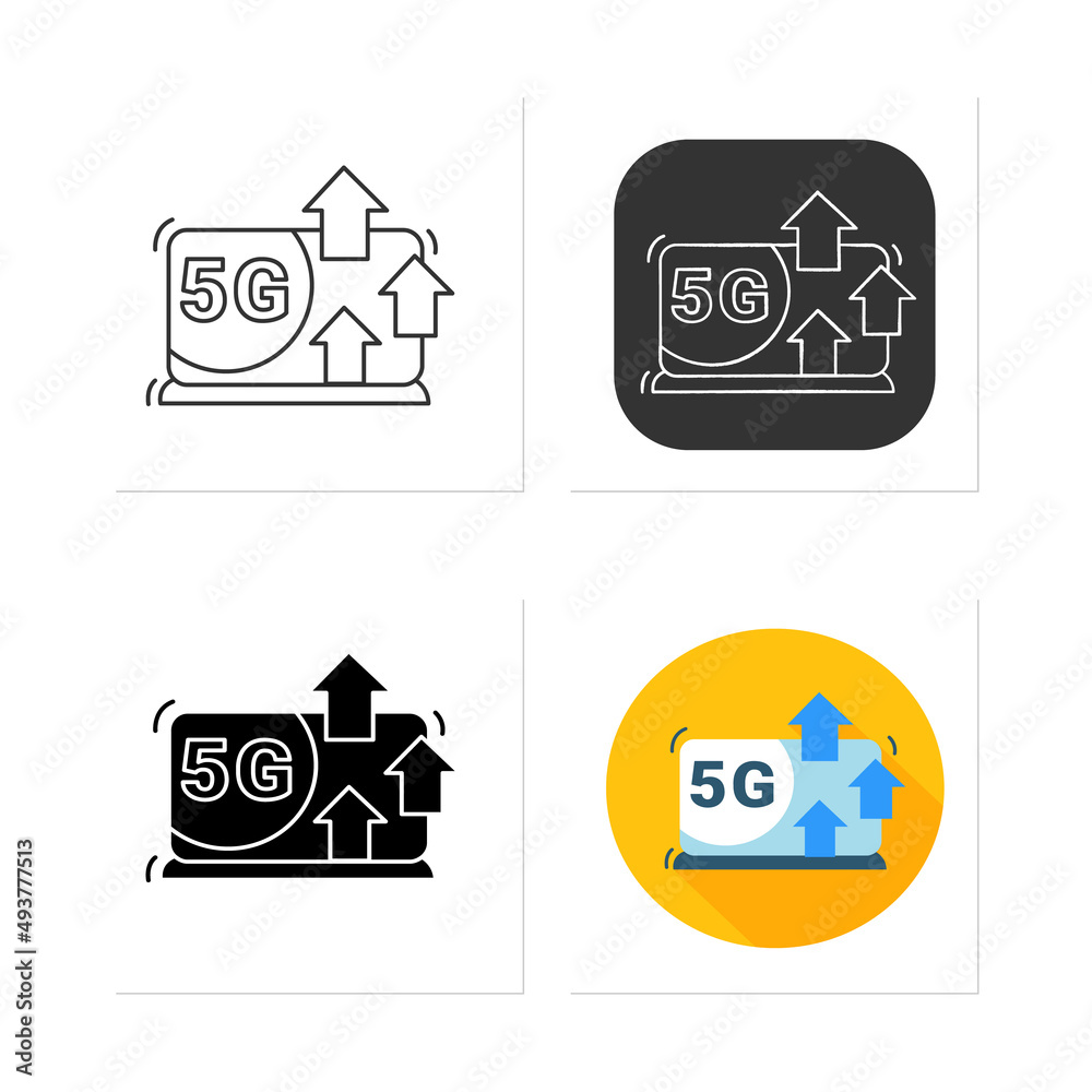 High data throughput with 5g internet connection icons set. Fifth ...