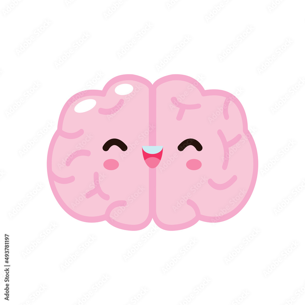 Cute funny smile human brain character with happy face relax , Vector ...