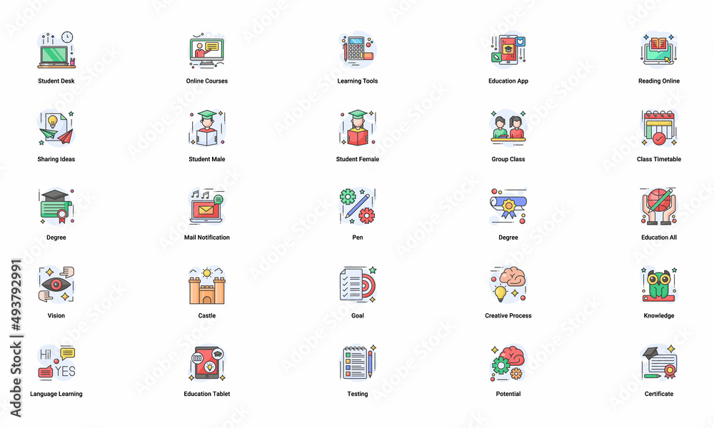 Online Education vector color flat icons suitable for website, mobile apps, print, presentation ...