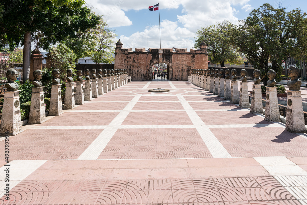 Dramatic image of a memorial to the founders of the Dominican Republic ...