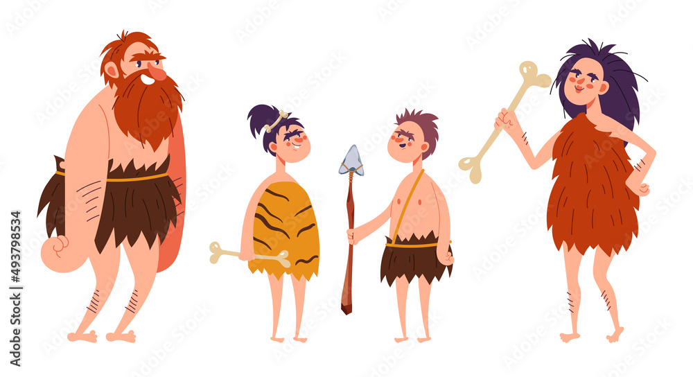 Caveman family people characters isolated cartoon illustration set ...