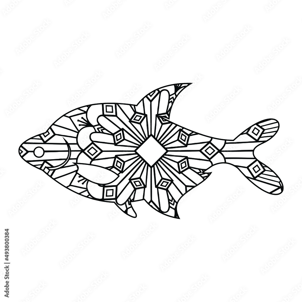 Mandala Fish coloring page for kids Stock Vector | Adobe Stock