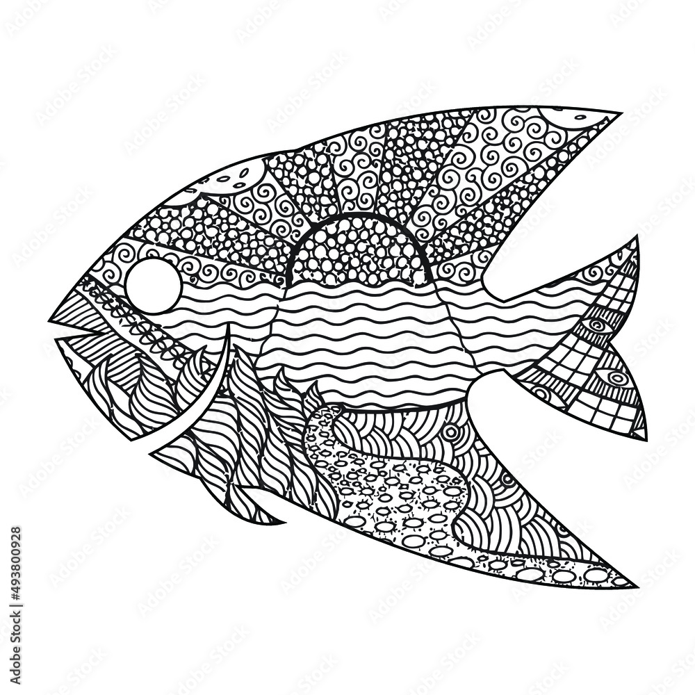 Mandala Fish coloring page for kids Stock Vector | Adobe Stock