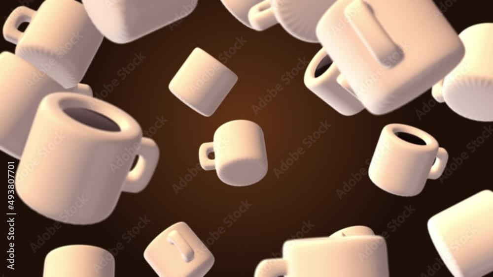 Rotated and flying coffee or tea cup. Abstract motion 3d background ...