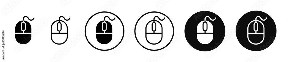 Set Computer Mouse Icon With Cord Isolated Click Sign And Pointer