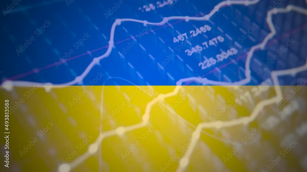 Ukraine flag and stock chart. Stock market drops, financial crisis in ...