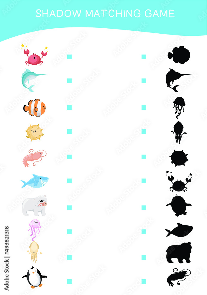 Matching shadow game for Preschool Children. Educational printable ...