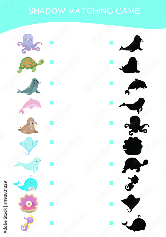 Matching shadow game for Preschool Children. Educational printable ...
