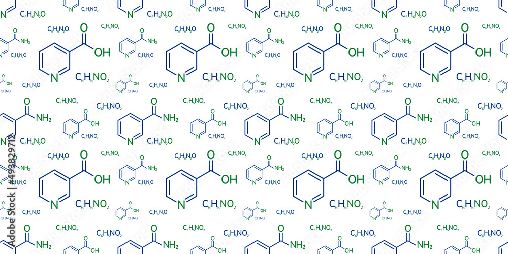 Niacinamide and niacin molecular formula vector illustration. Seamless ...