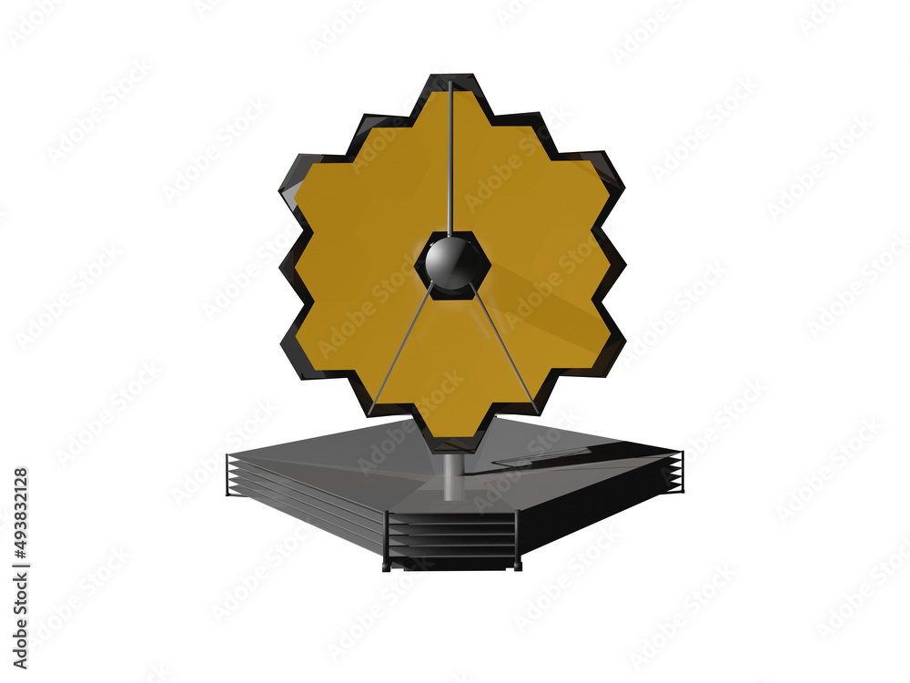 James Webb Space Telescope front view isolated on white. 3D rendered ...