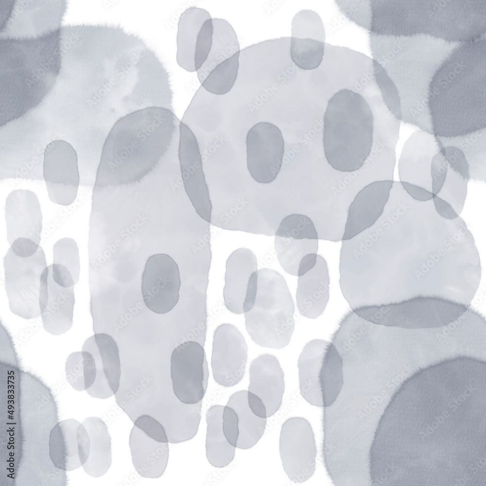 Abstract seamless pattern with watercolor shapes on white. Monochrome ...