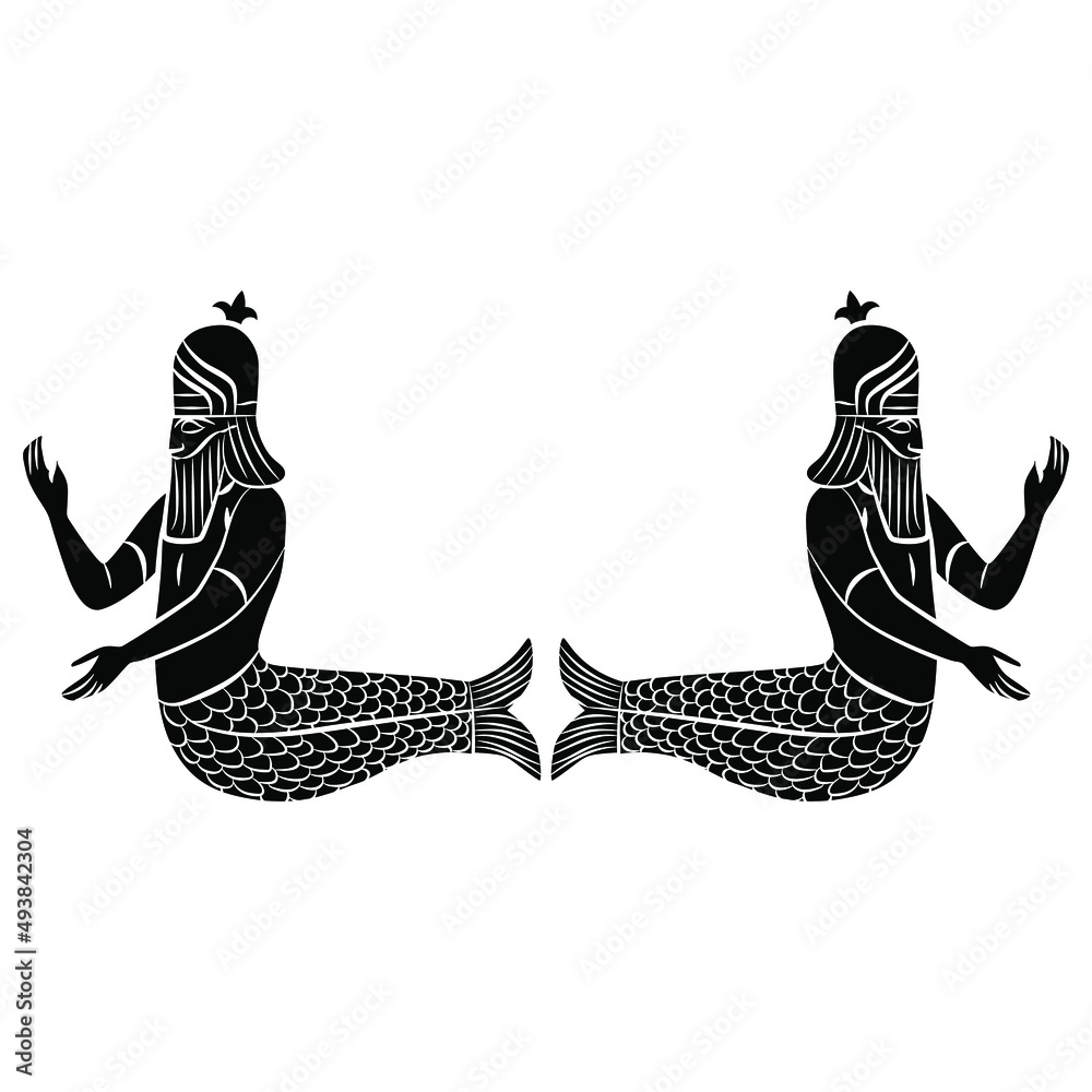 Fototapeta Symmetrical design or frame with two fantastic Sumerican ...