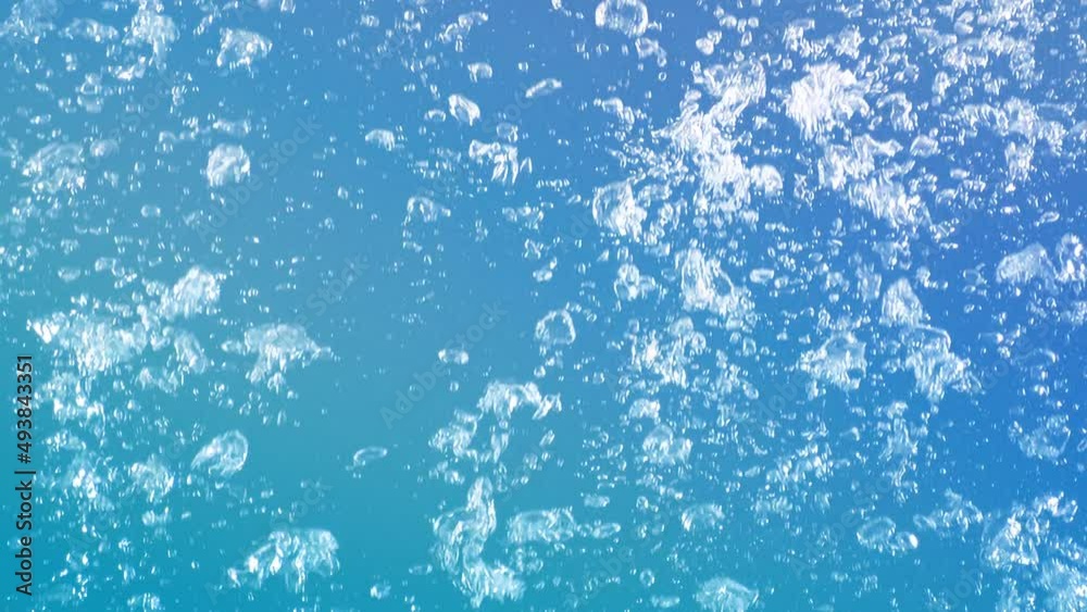 Abstract natural full-frame rising gas bubbles on blue background ...