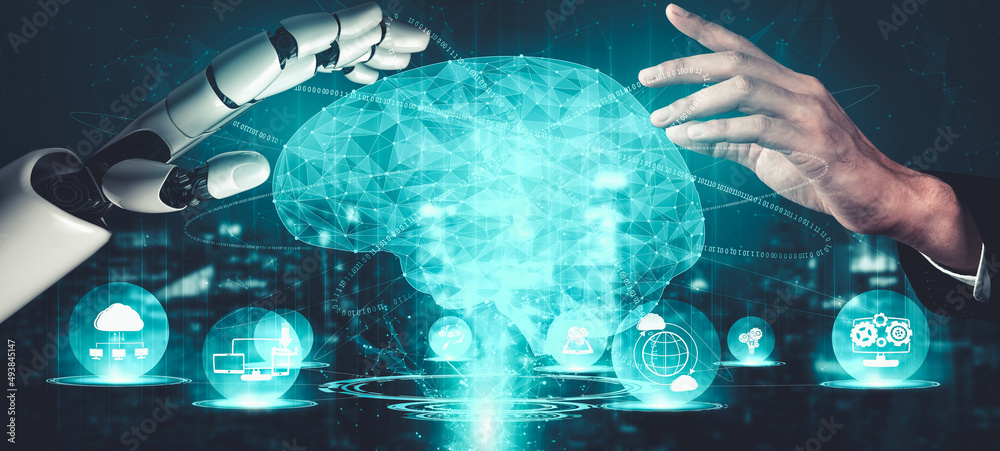 3D rendering artificial intelligence AI research of droid robot and ...