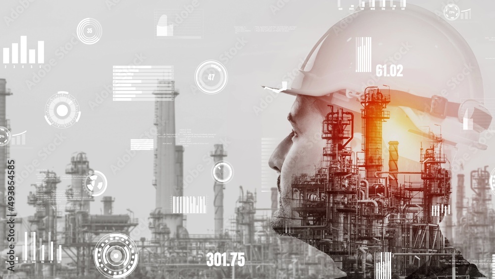 Future factory plant and inventive energy industry concept in creative ...