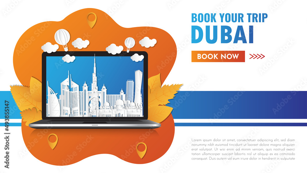 Dubai Landmark Global Travel And Journey paper background. Vector ...