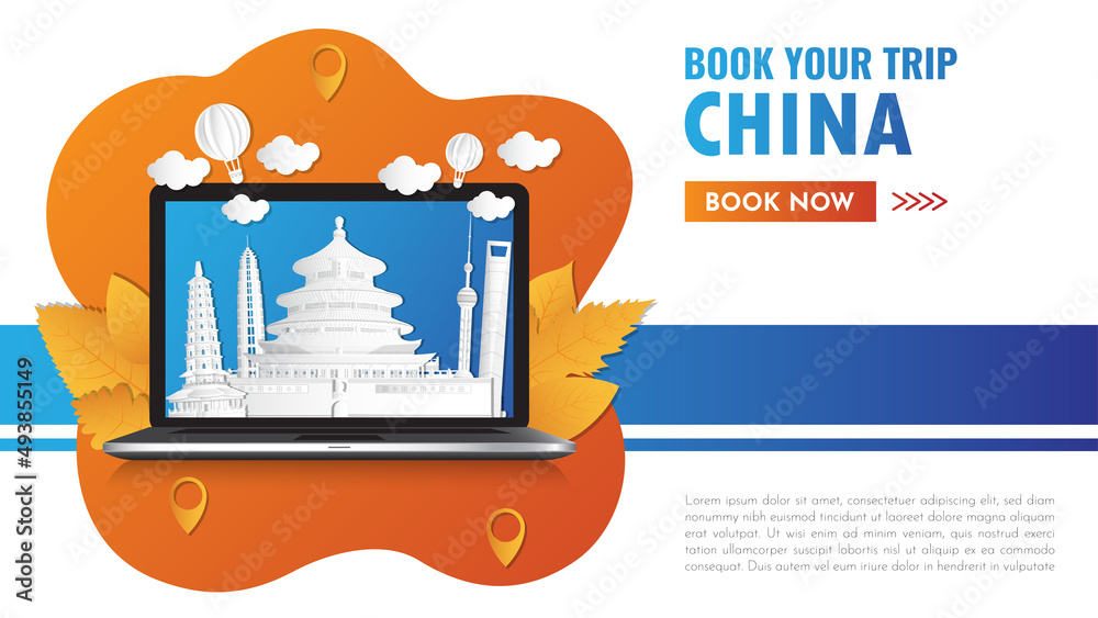 china Landmark Global Travel And Journey paper background. Vector ...