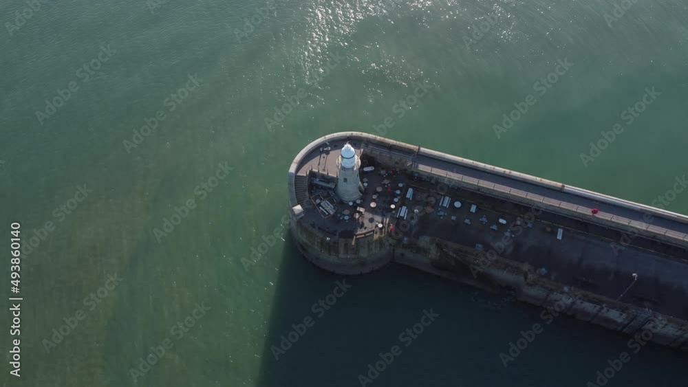 Folkestone Lighthouse Pan Right High Drone 4K Sunny Stock Video | Adobe ...