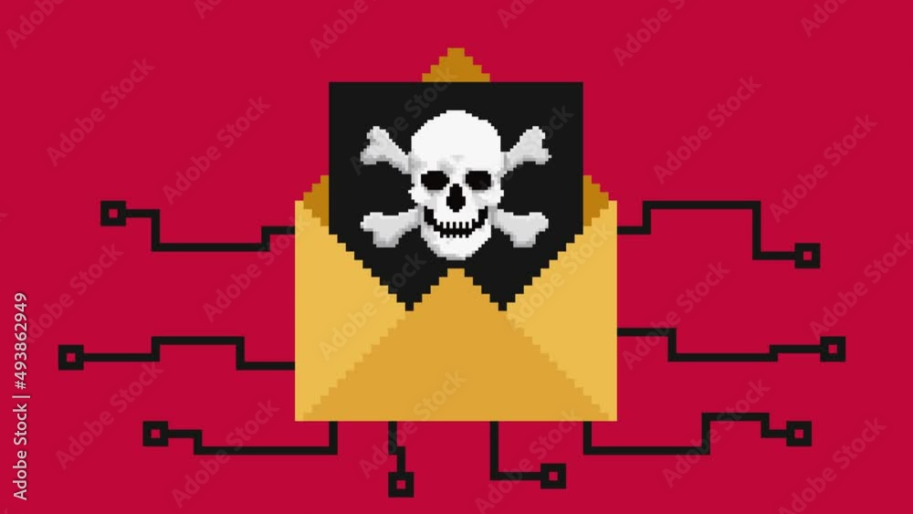 Email with virus hacking computer system. Pixel art animation. vídeo de ...