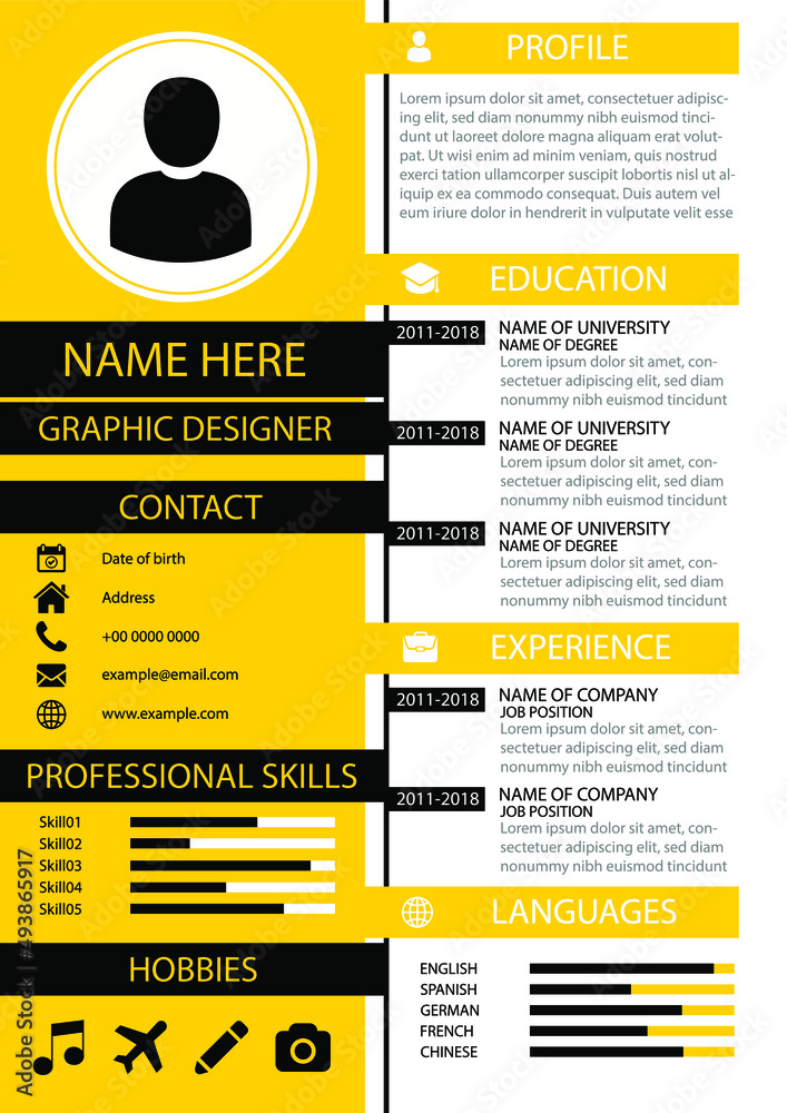 Professional CV/Resume Template. Modern Clean Design. White Yellow ...