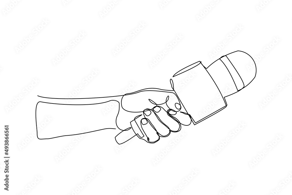 Continuous single one line drawing of hand holding microphone for ...