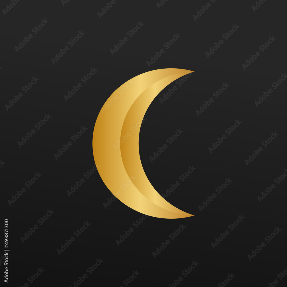 golden moon. golden color crescent moon design illustration on black ...