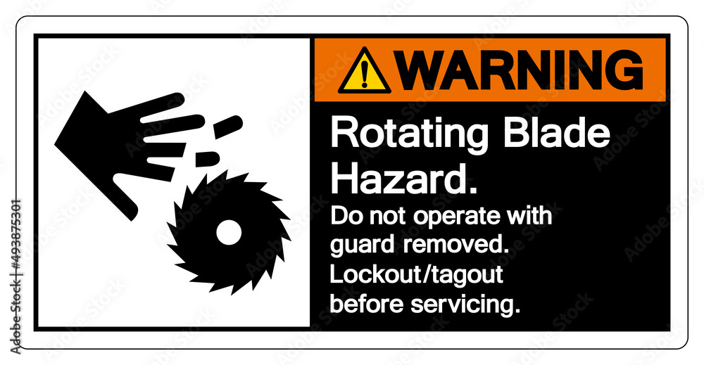 Warning Rotating Blade Hazard Do not operate with guard removed Follow ...