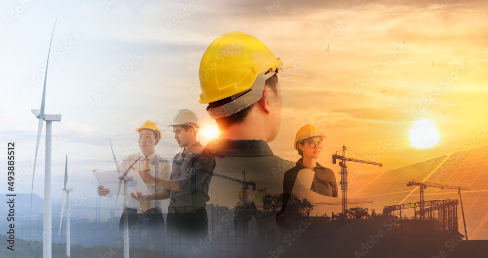 Team of Engineer people working in wind turbine and industirial with ...