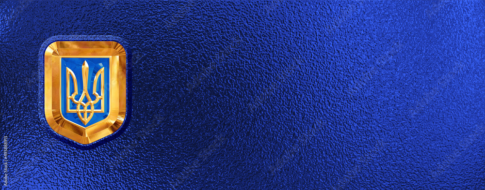 National ukrainian symbol on metallic shiny blue background with copy ...